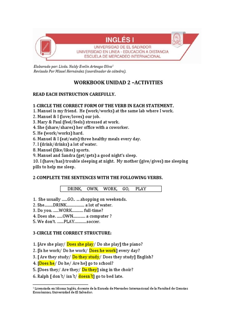 Unidad 2 Activities - Workbook | PDF | Foods