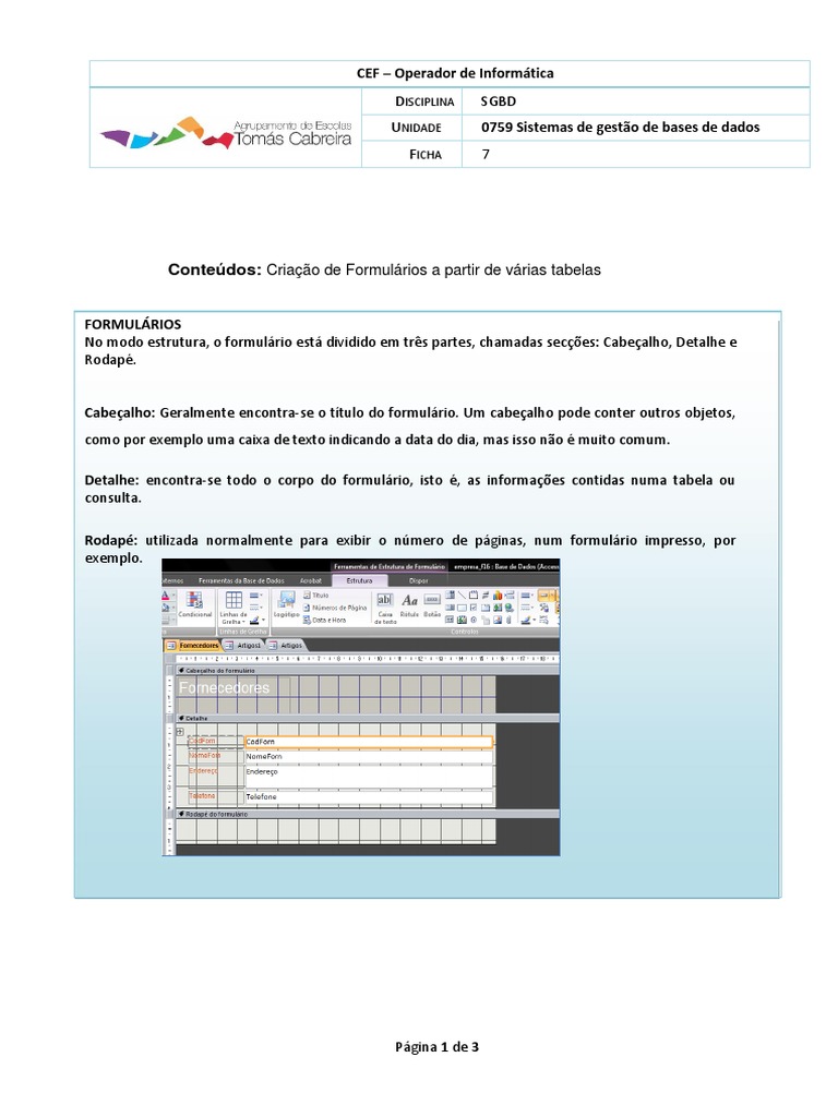 Ficha 7 PDF | PDF | Tabela (banco de dados) | Dados