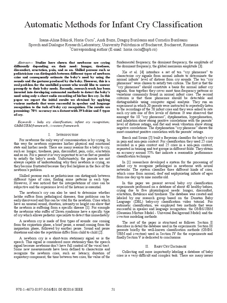 Automatic Methods For Infant Cry Classification: Abstract - Studies ...