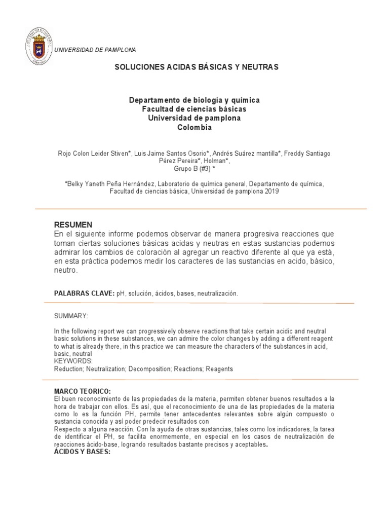 Soluciones Acidas Básicas y Neutras 2 | PDF | Ácido | Ácido clorhídrico