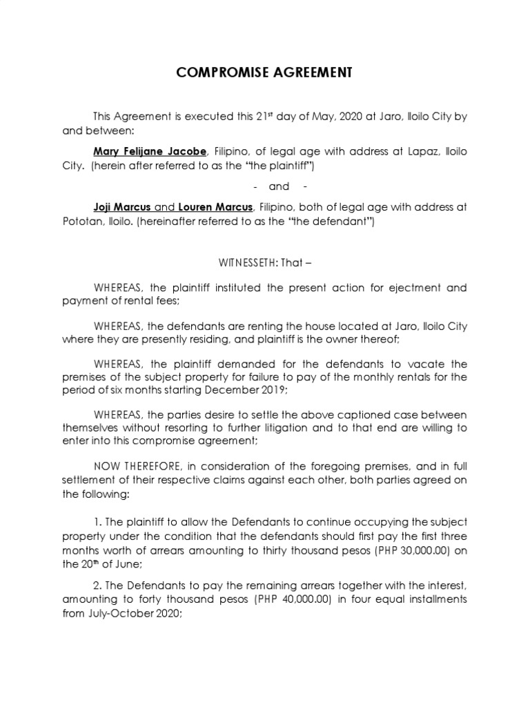 Compromise Agreement - Sample | PDF | Civil Law (Legal System) | Social ...