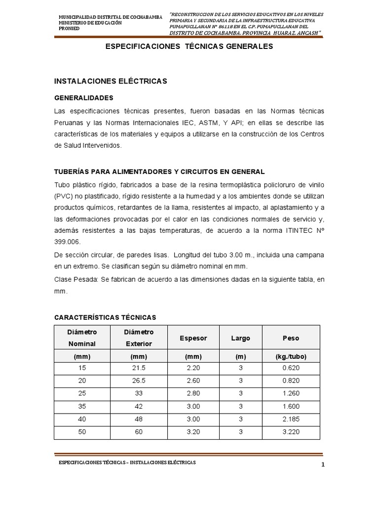 Especificaciones Técnicas Instalaciones Electricas | PDF | Antena (Radio) | Cobre