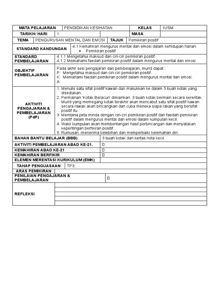 Contoh Rph Pendidkan Kesihataan Tingkatan 1 - PeterewaHarrington
