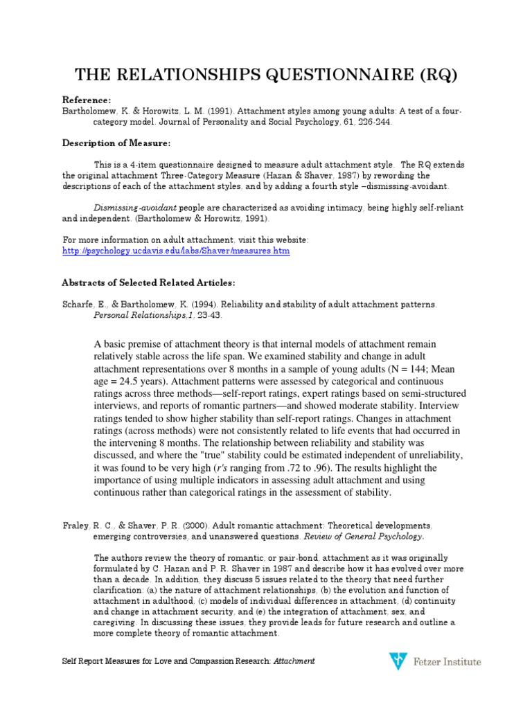 Cuestionario Relaciones Interpersonales | PDF | Attachment Theory ...