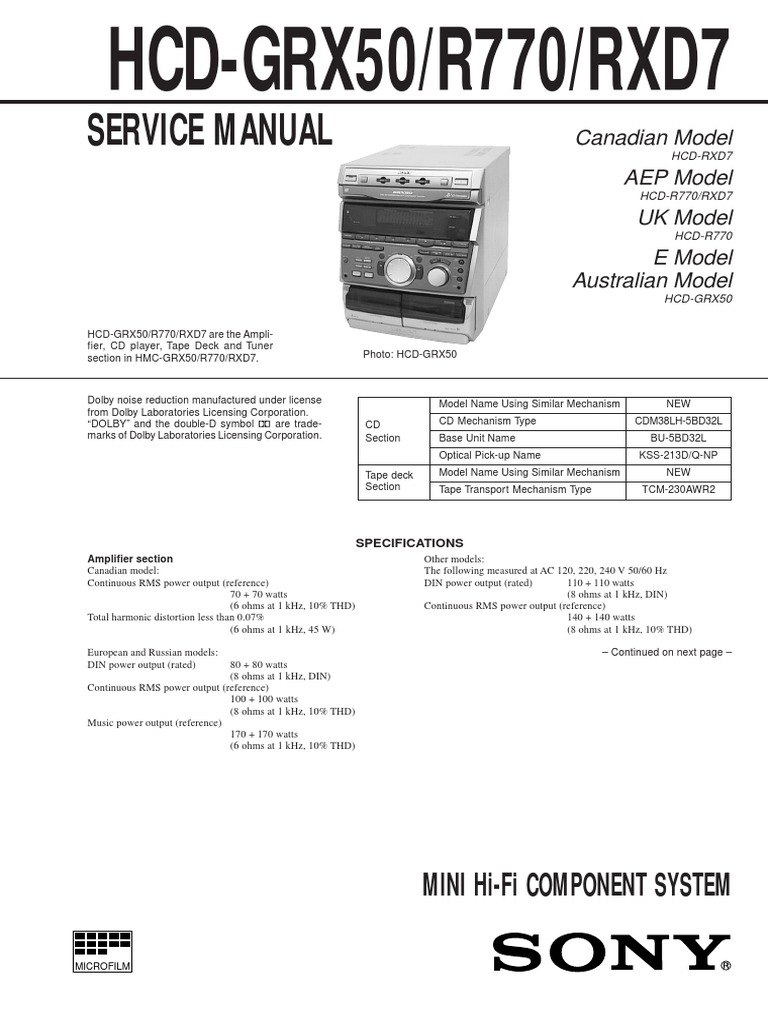 Service Manual: HCD-GRX50/R770/RXD7 | PDF | Frequency Modulation ...