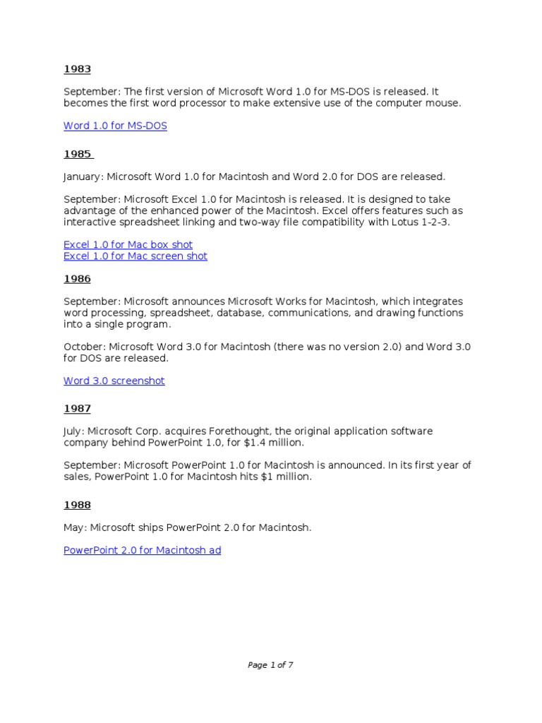 Word 1.0 For MS-DOS: Page 1 of 7 | PDF | Microsoft Word | Microsoft Office
