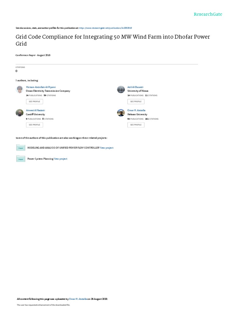 Grid Code Compliance For Integrating 50 MW Wind Farm Into Dhofar Power ...