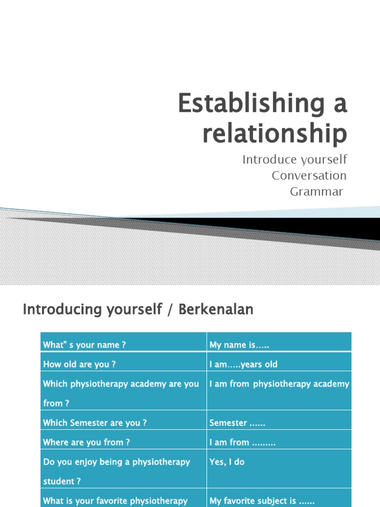 Establishing A Relationship | PDF | Object (Grammar) | Subject (Grammar)