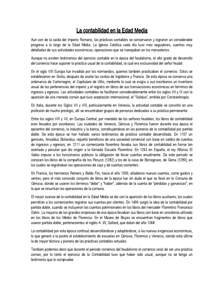 La Contabilidad Edad Media | PDF | Edades medias | Feudalismo