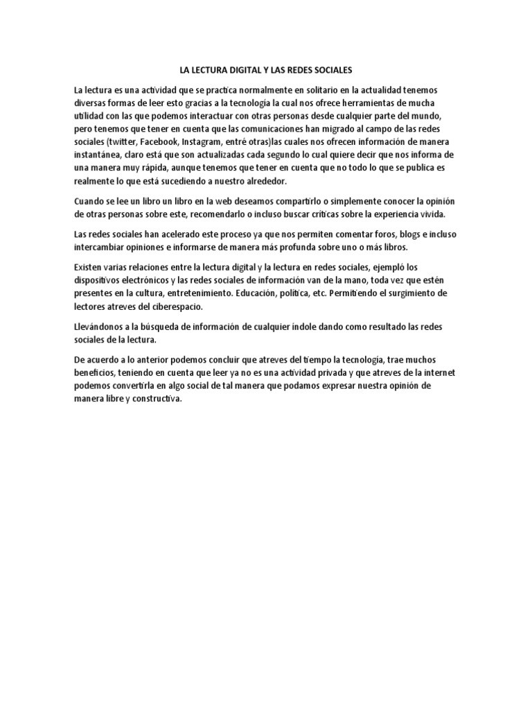 La Lectura y Las Redes Sociales | PDF
