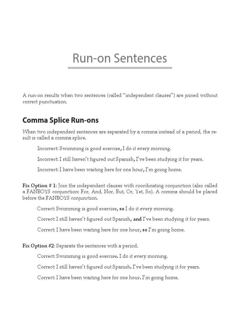 Worksheet Run-On Sentences | PDF | Language Mechanics | Punctuation
