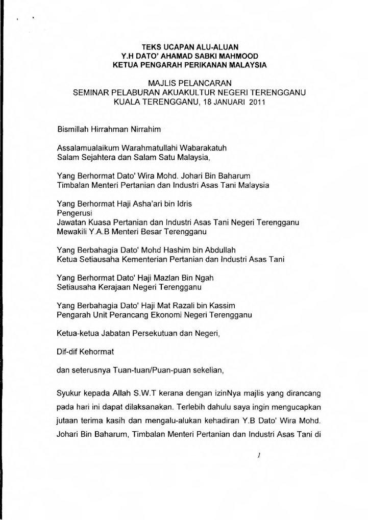 Teks Ucapan Alu-Aluan Ketua Pengarah Perikanan Malaysia Di Majlis ...