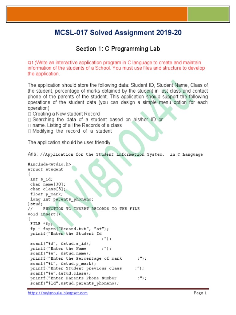 Mcsl 017 C Programming And Assembly Programming Languag Pdf Assembly Language Computer Data 