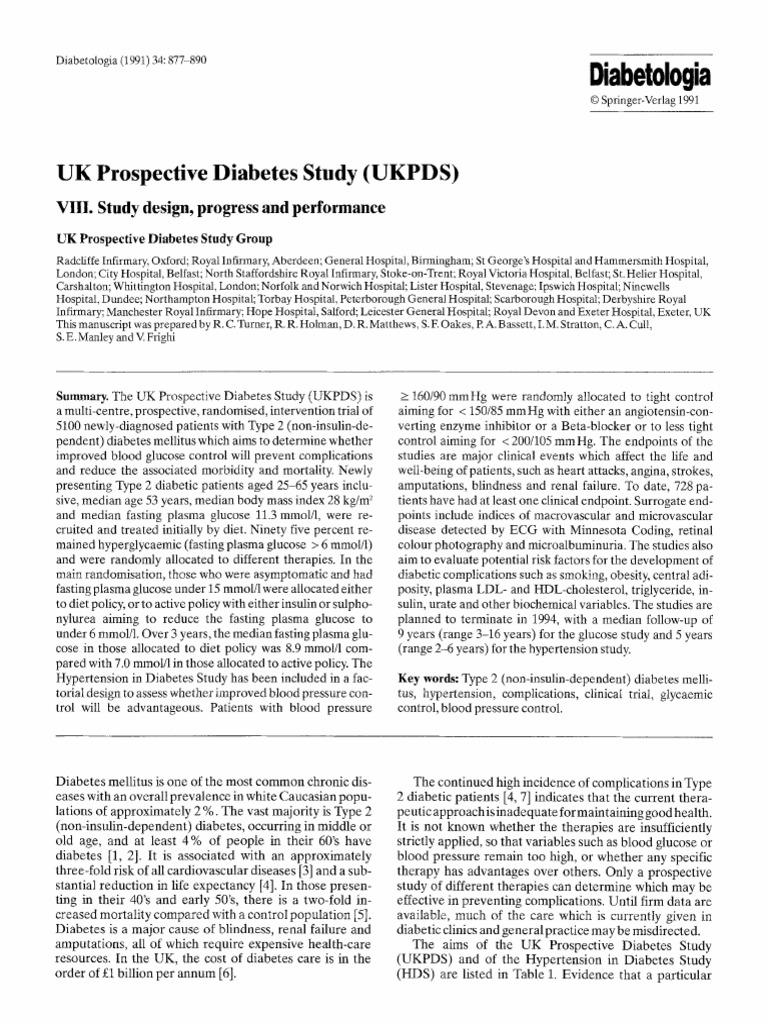 Diabetologia: UK Prospective Diabetes Study (UKPDS) | PDF | Diabetes ...
