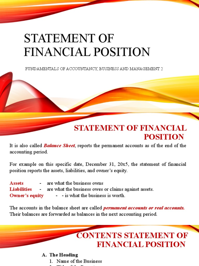 Statement of Financial Position: Fundamentals of Accountancy, Business ...