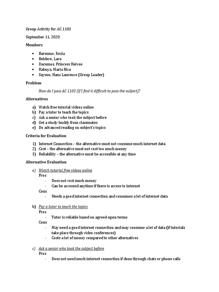 Sample Decision-Making Steps | PDF | Tutor | Internet Access