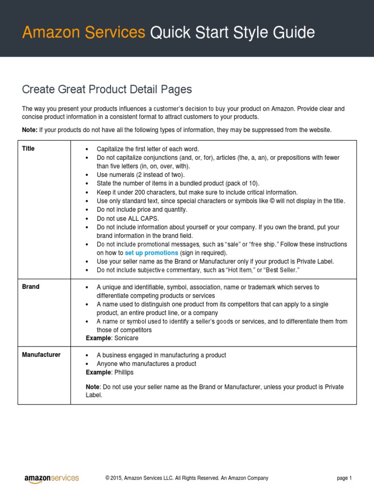Selling On Amazon Quick Start Style Guide PDF | PDF | Punctuation | Brand