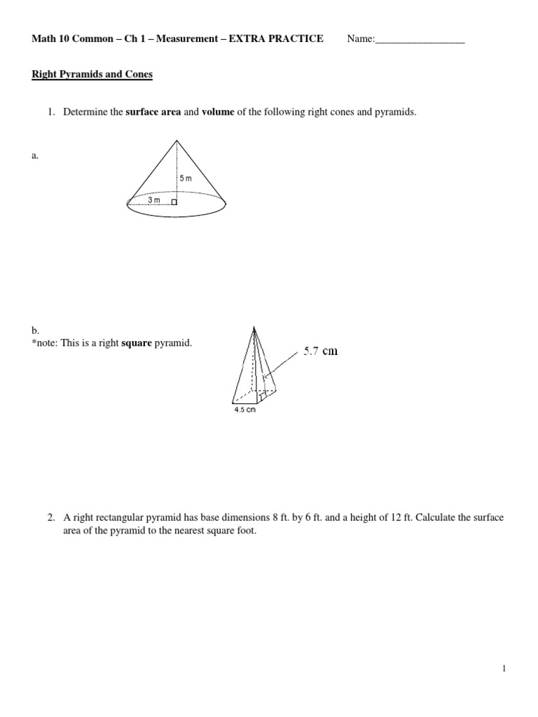 Math 10C CH 1 Measurement EXTRA PRACTICE 2012 | PDF | Volume | Area
