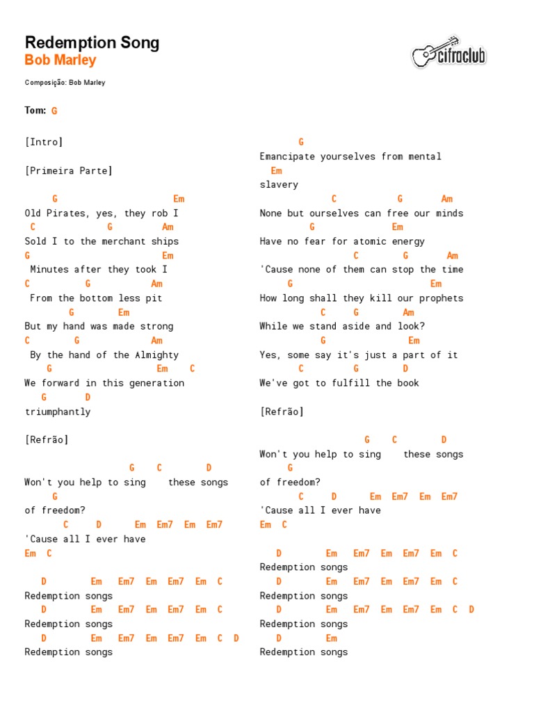 Bob Marley Redemption Song Guitar Chords And Lyrics