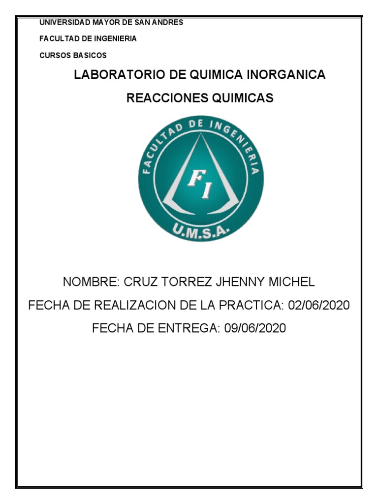 Inor Lab 3 | PDF | Reacciones químicas | Redox