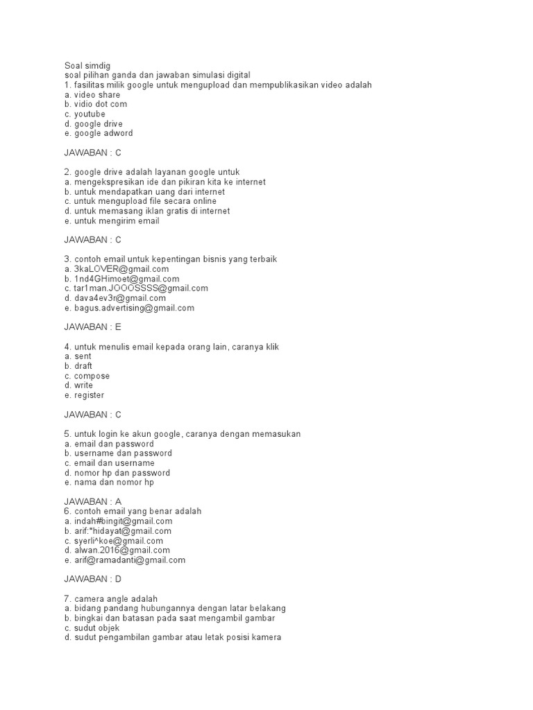 Kisi Kisi Soal Simdig | PDF