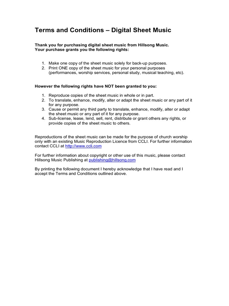 Terms and Conditions - Digital Sheet Music | PDF | Sheet Music | Song ...