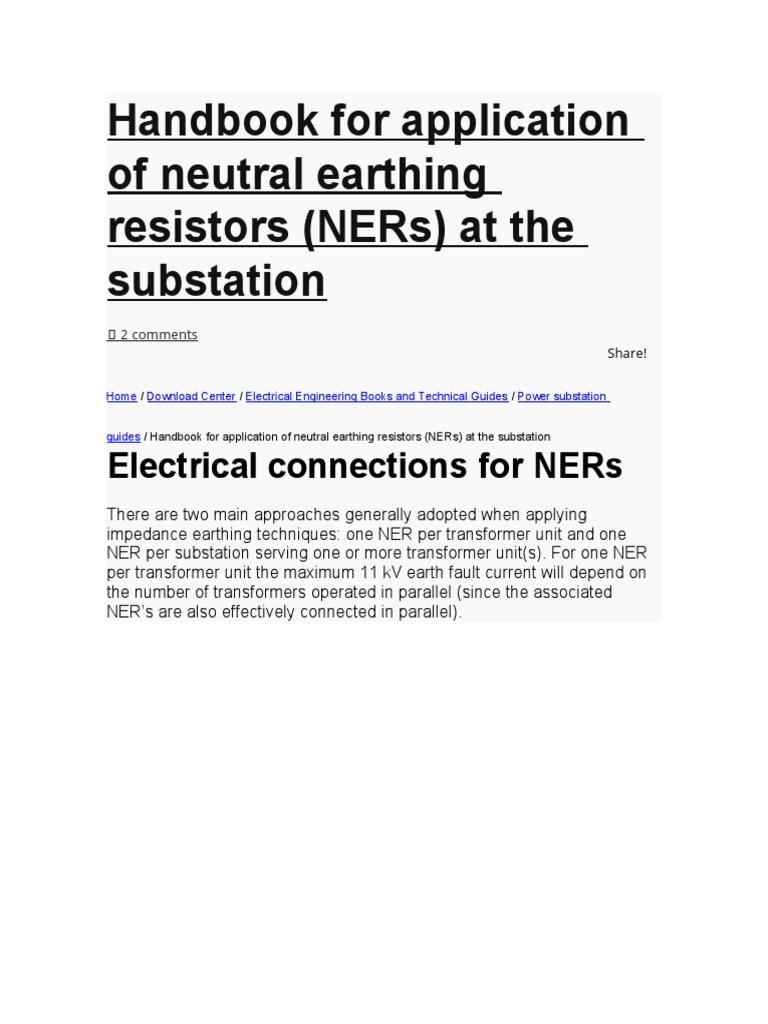 Handbook For Application of Neutral Earthing Resistors (NERs) at The ...