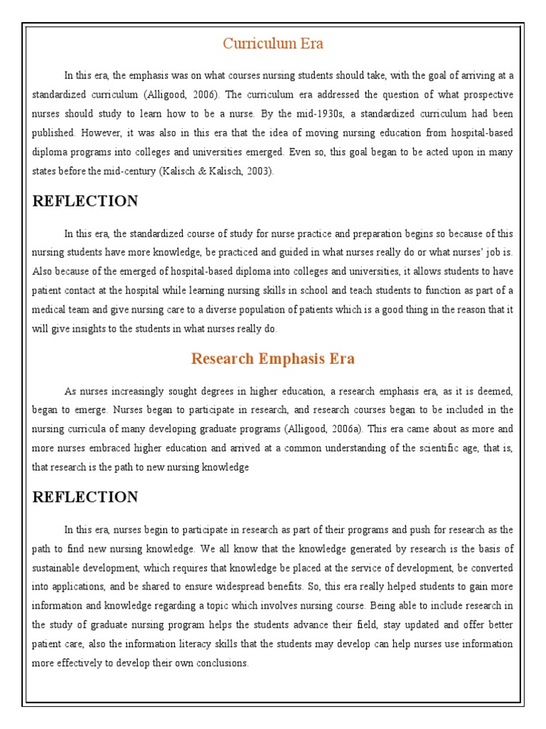 Reflection: Curriculum Era | PDF | Nursing | Curriculum