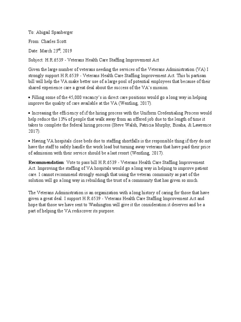 Memo | PDF | Veterans Health Administration | Health Economics