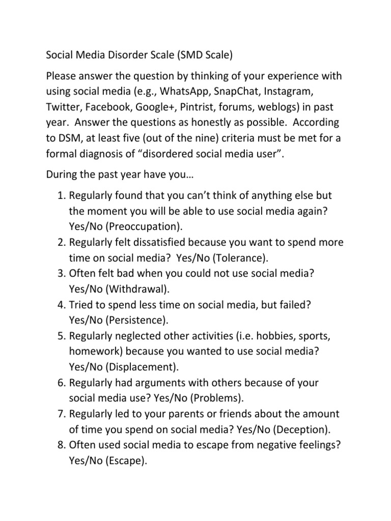 Tobi Goldfus Social Media Disorder Scale | PDF | Social Science