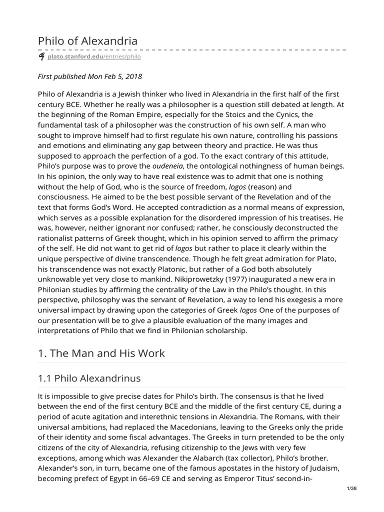 Plato - Stanford.edu-Philo of Alexandria | PDF | Platonism | Stoicism