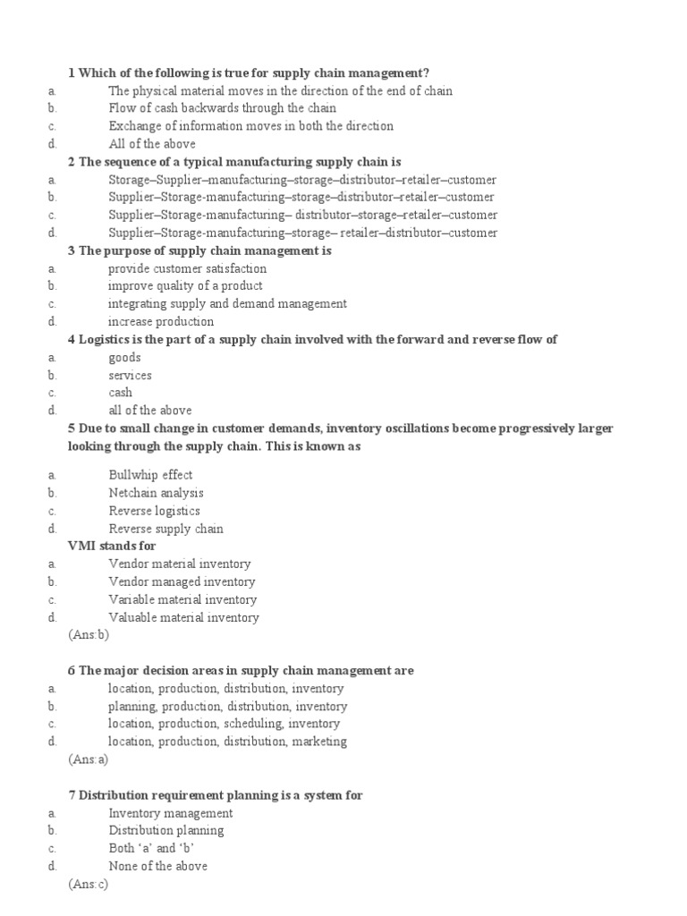 MCQS of Supply Chain | PDF | Supply Chain | Logistics
