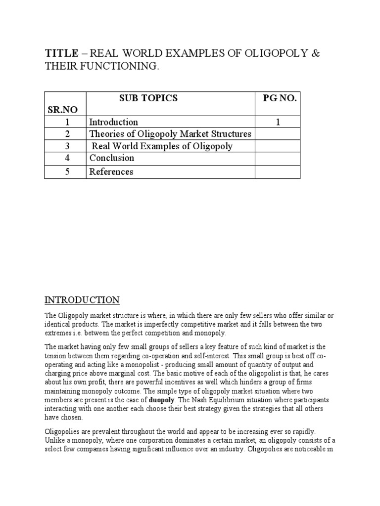 Real World Examples of Oligopoly | PDF | Oligopoly | Monopoly