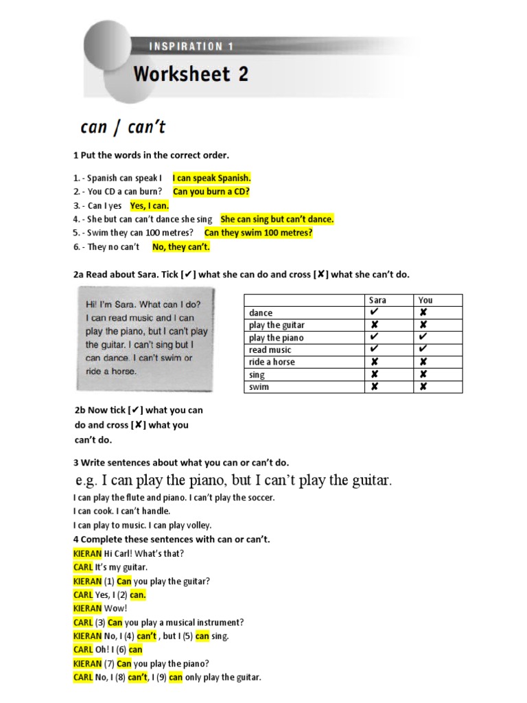 English Can and Can't Exercises | PDF | Language Arts & Discipline