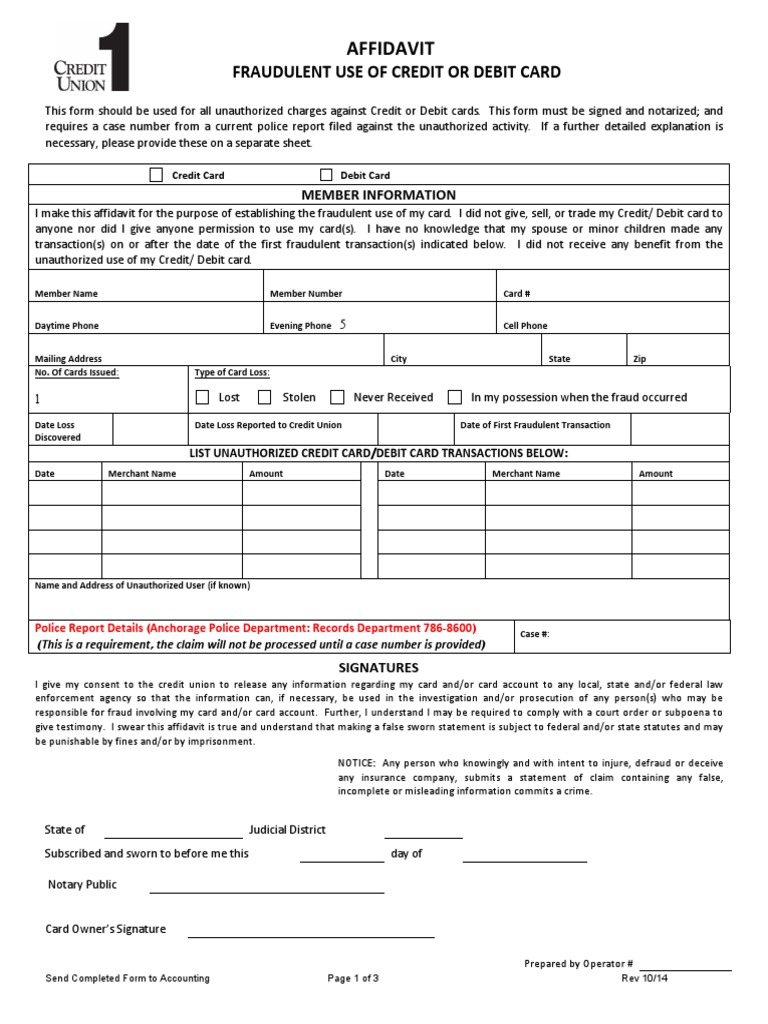Affidavit: Fraudulent Use of Credit or Debit Card | PDF | Credit Card | Fraud