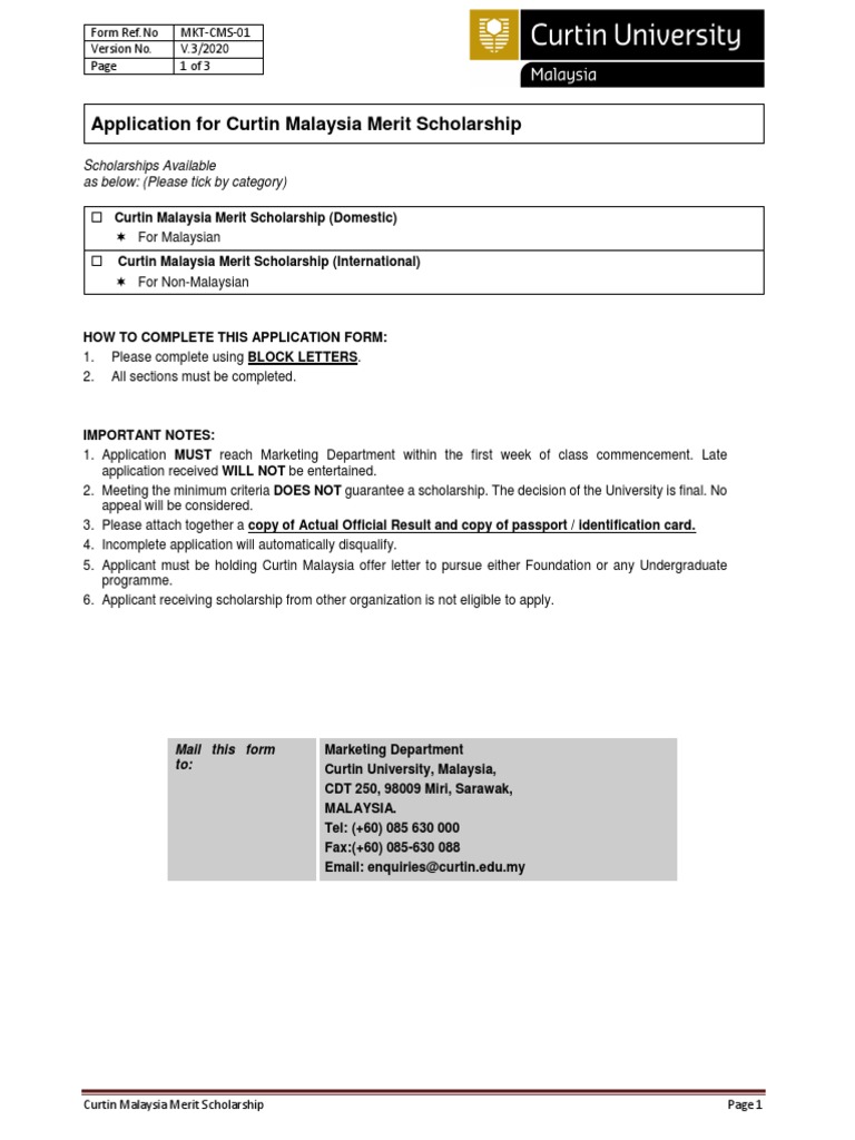 2020 Curtin Merit Scholarship Application Form PDF | PDF | Mail ...