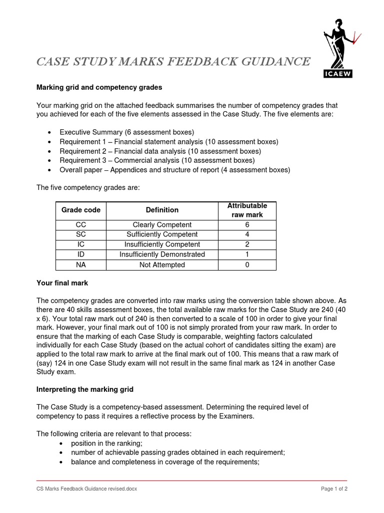 Case Study Marks Feedback Guidance: Marking Grid and Competency Grades ...
