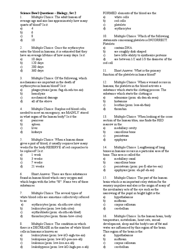Biology Multiple Choice Questions | PDF | Heart Valve | Muscle