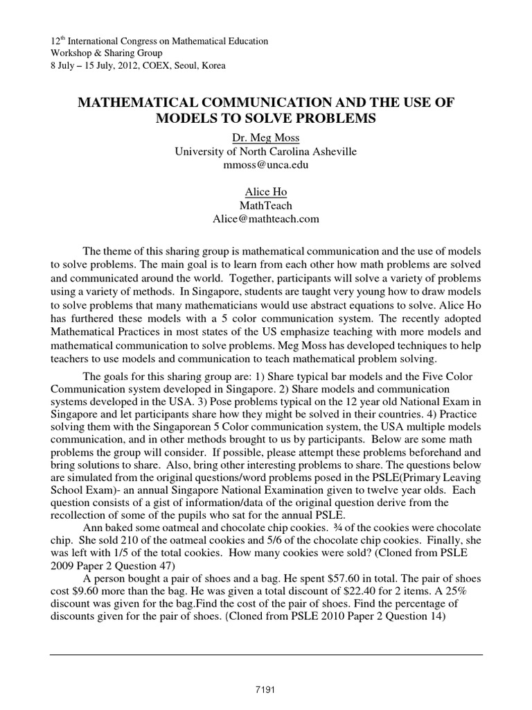 Mathematical Communication and The Use of Models To Solve Problems ...