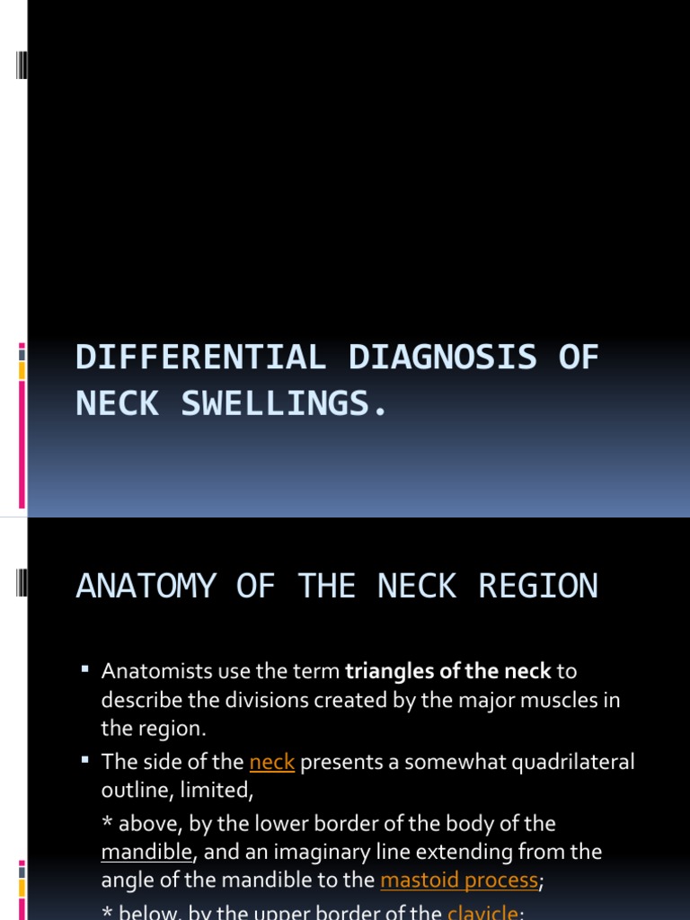 Differential Diagnosis of Neck Swellings | PDF | Neck | Medical Specialties