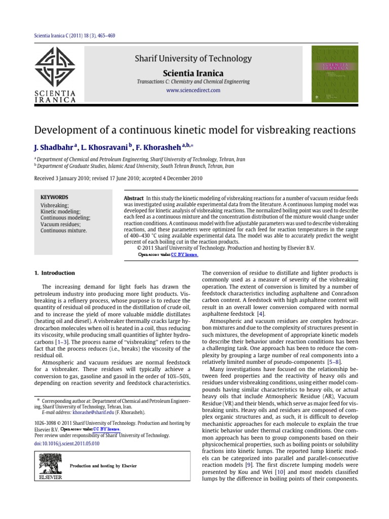 Visbreaking Model 2 | PDF | Chemistry | Chemical Process Engineering