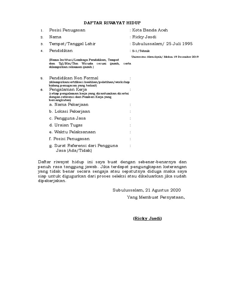 A Curriculum Vitae for Ricky Jasdi | PDF