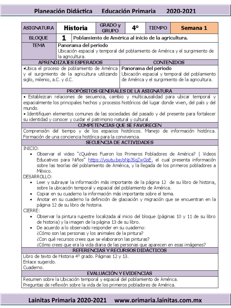 Poblamiento de América en 4° Grado | PDF | Educación primaria | Nómada