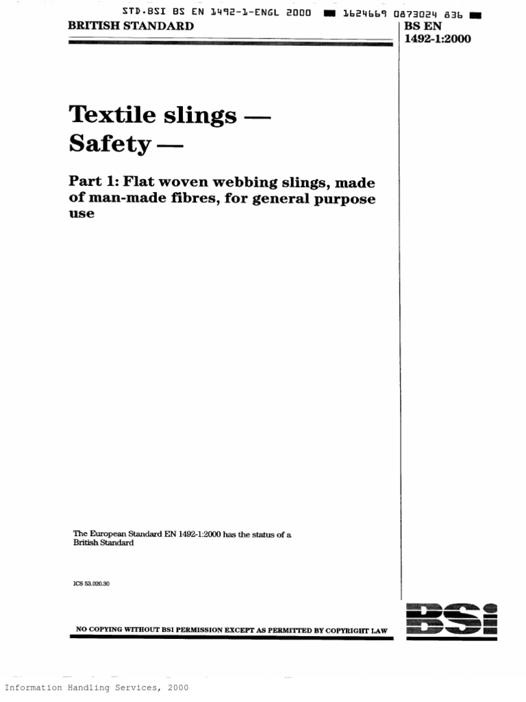 BS en 1492-1-2000 (Flat Woven Webbing Slings From Man Made Fi PDF | PDF
