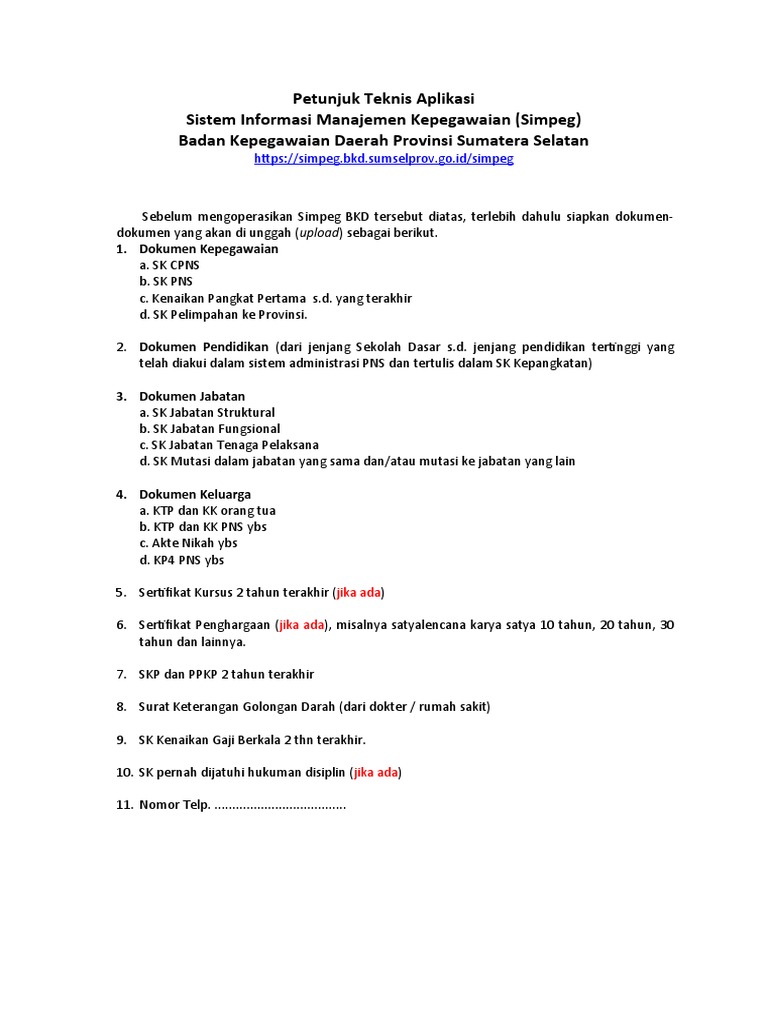 Petunjuk Teknis Aplikasi Simpeg BKD | PDF