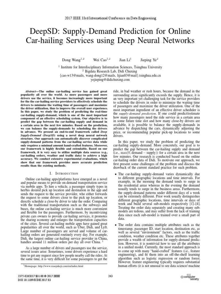 DeepSD Supply-Demand Prediction For Online Car-Hailing Services Using Deep Neural Networks | PDF ...