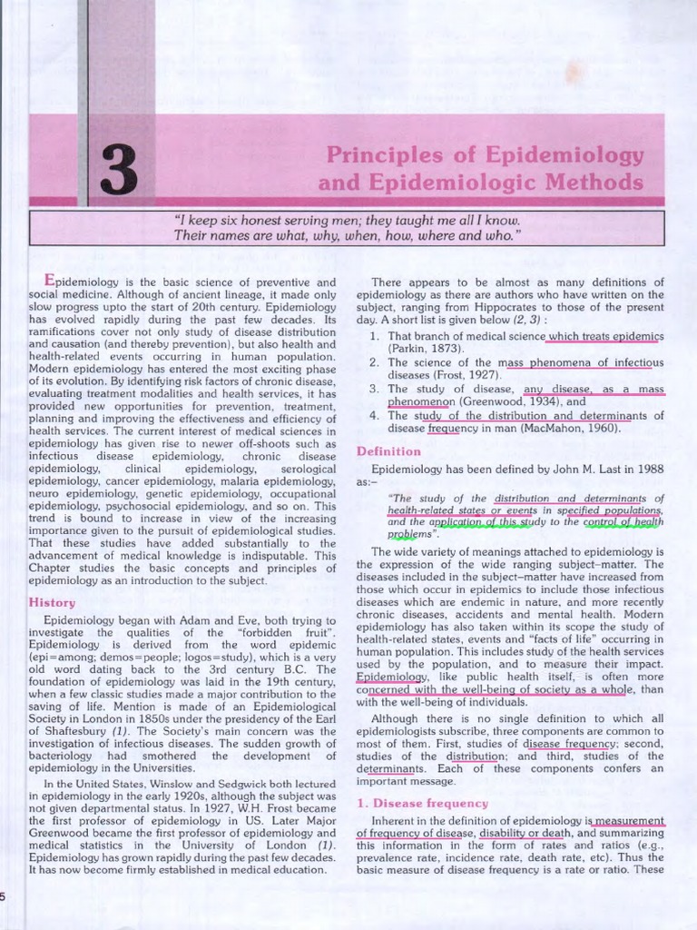 Principles of Epidemiology and Epidemiologic Methods: Understanding Disease Frequency ...