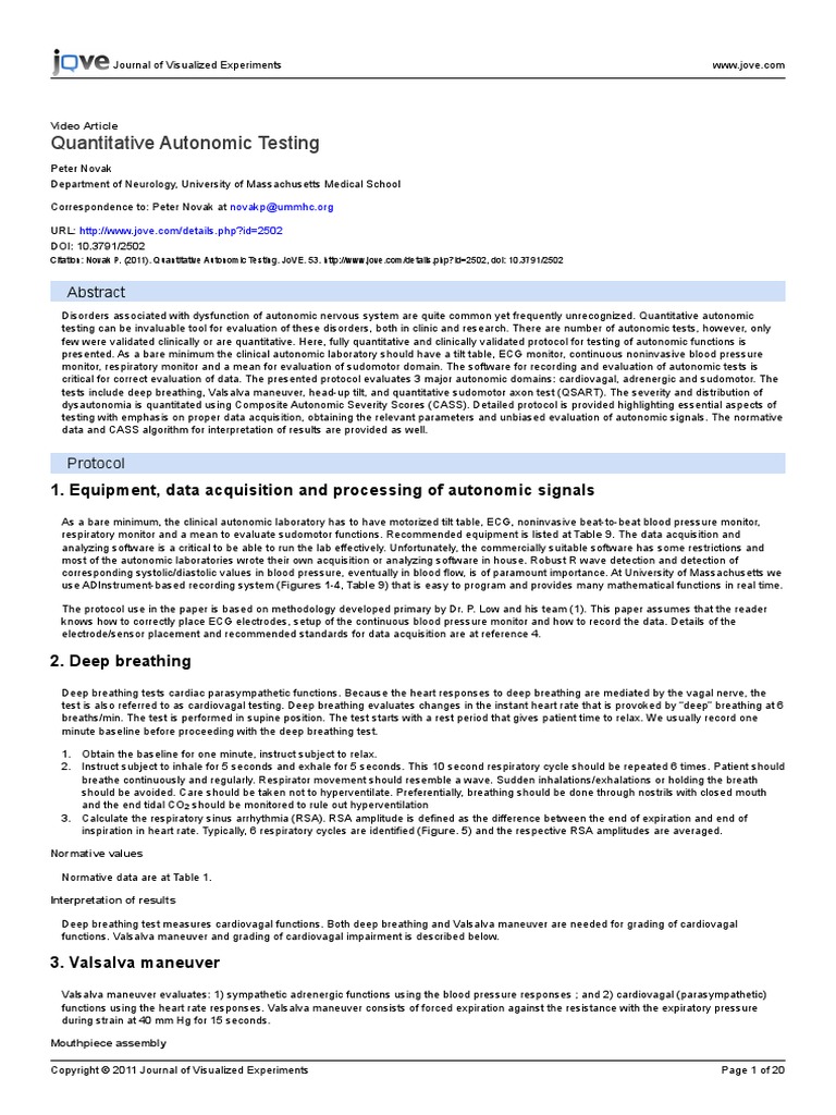 Quantitative Autonomic Testing | PDF | Blood Pressure | Heart Rate