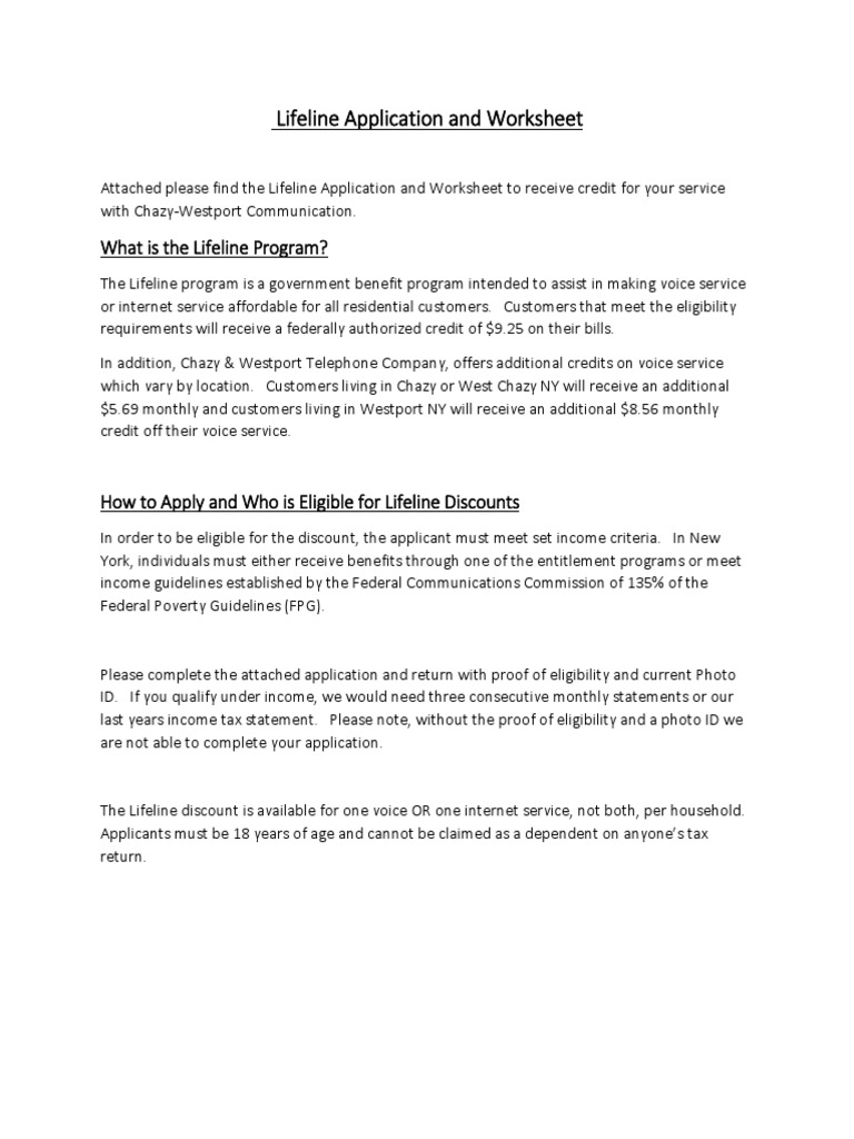Lifeline - Application WORK SHEET | PDF | Supplemental Security Income ...