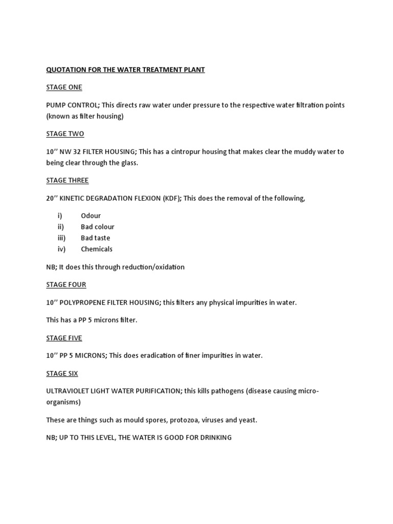 Water Treatment Plant Quotation | PDF | Home & Garden